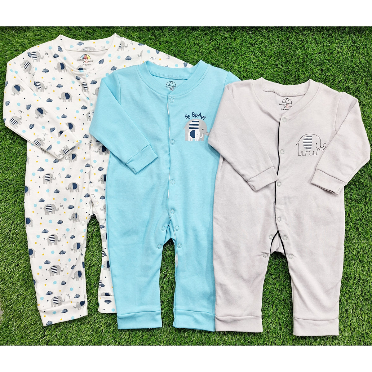 BRL - Pack of 3 - Sleep Suits - Blue - Elephant– The Babies Store