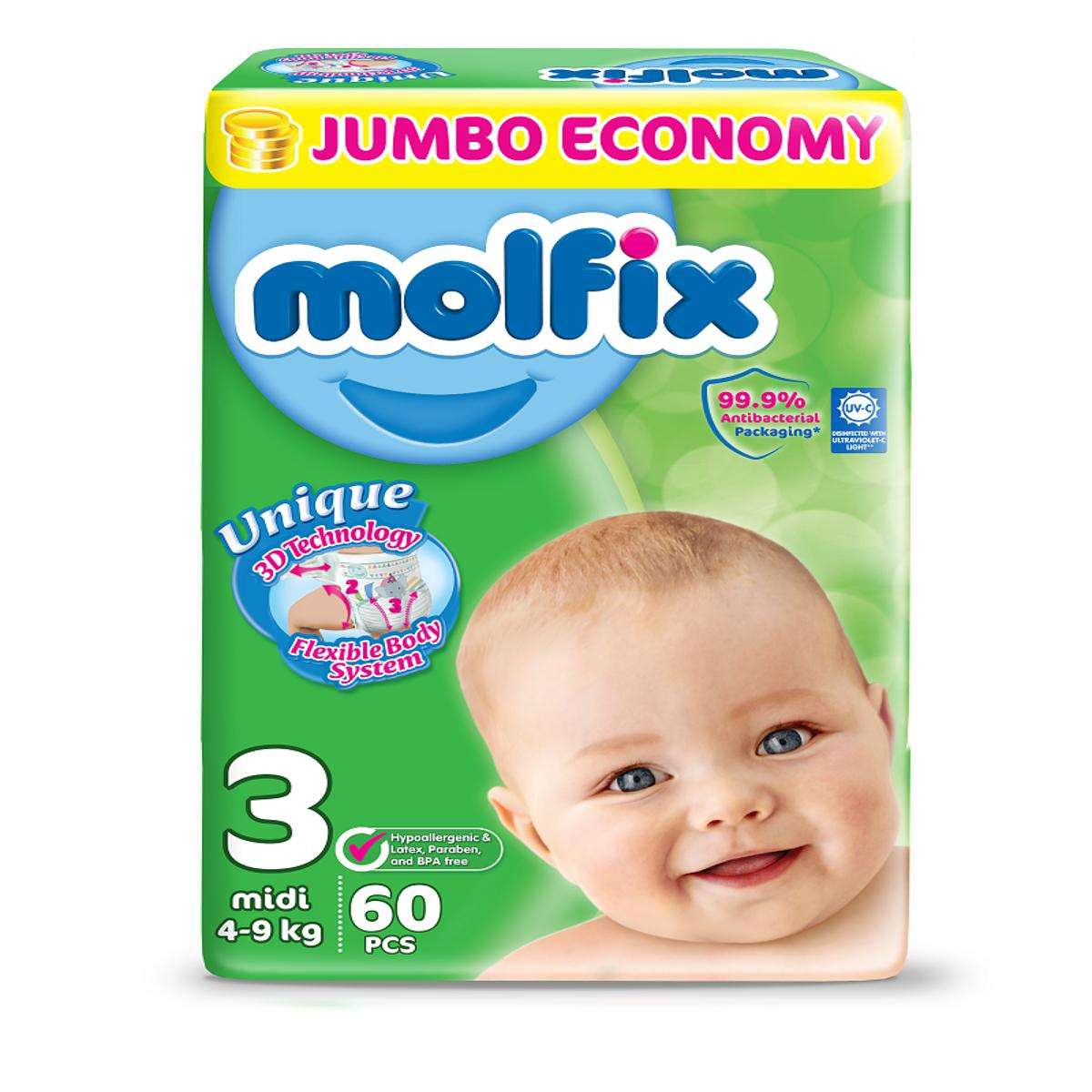 Molfix Diapers Pack Size 3 - 60 Pcs– The Babies Store
