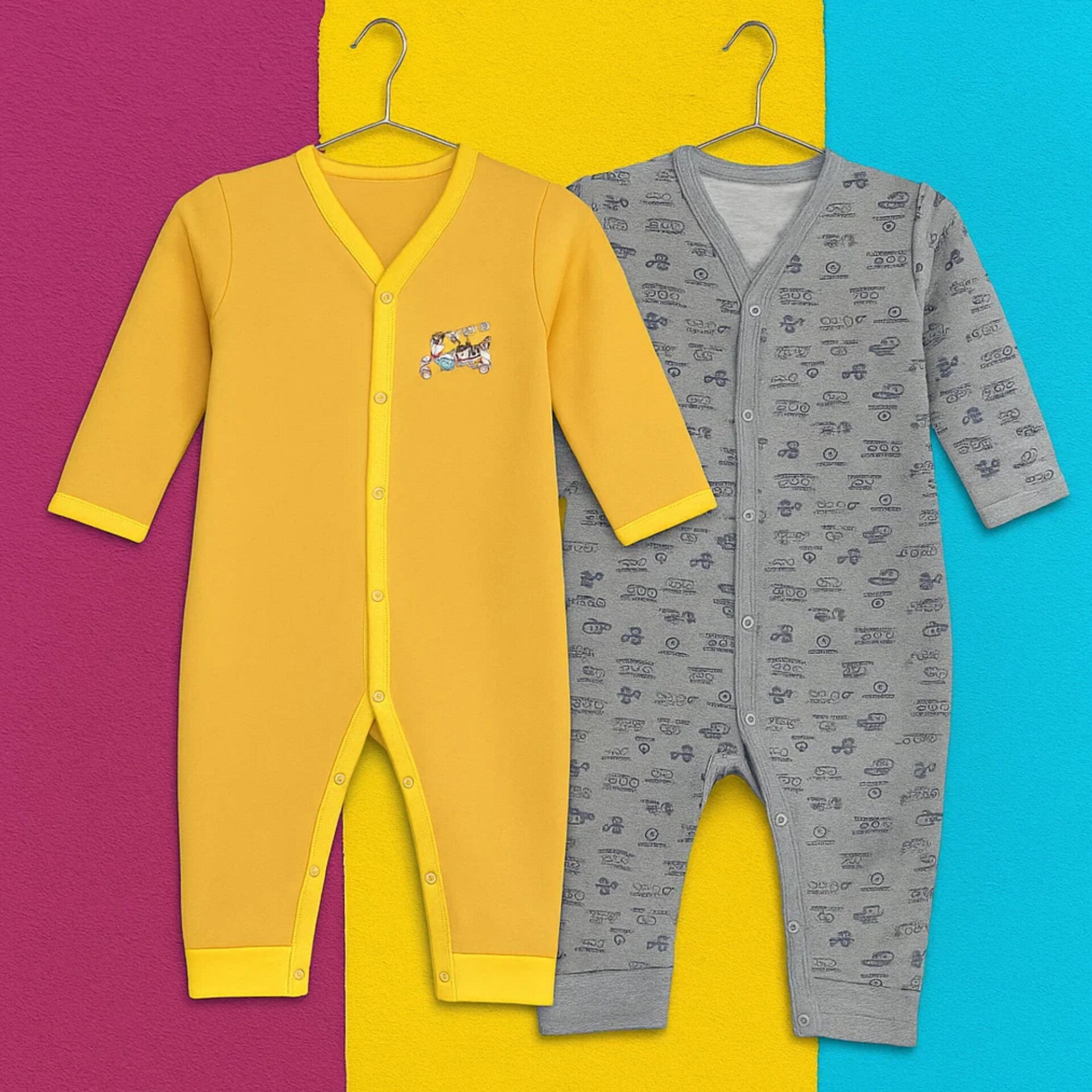 Junior's - Pack of 2 Rompers - Yellow & Grey - Bear & Characters– The ...